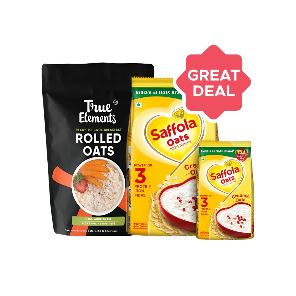True Elements 100% Wholegrain Rolled Oats + Saffola Natural Instant ...