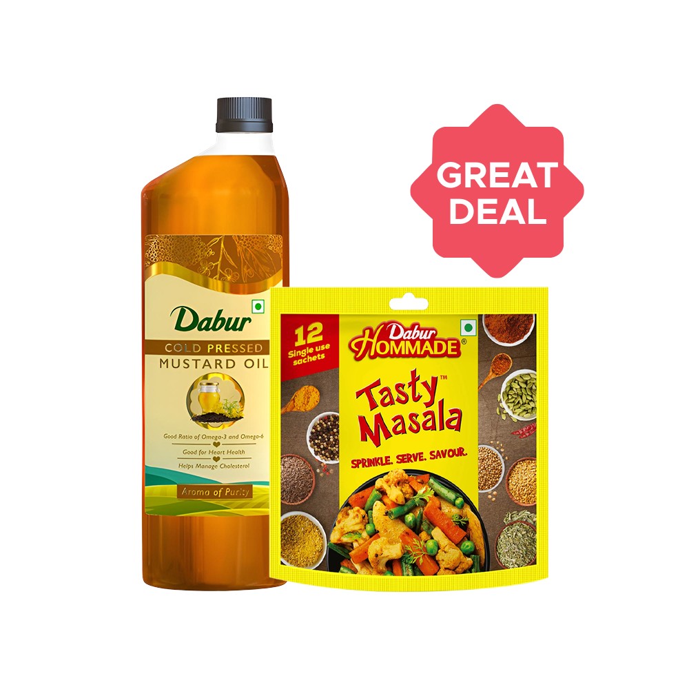 Dabur Cold Pressed Mustard Oil + Hommade Tasty Sabzi Masala Combo Price ...