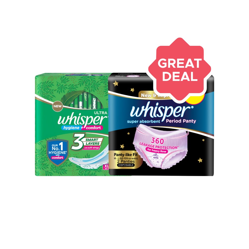 Whisper Ultra Clean Sanitary Pads (XL+ Wings, 50 pieces) + Super ...