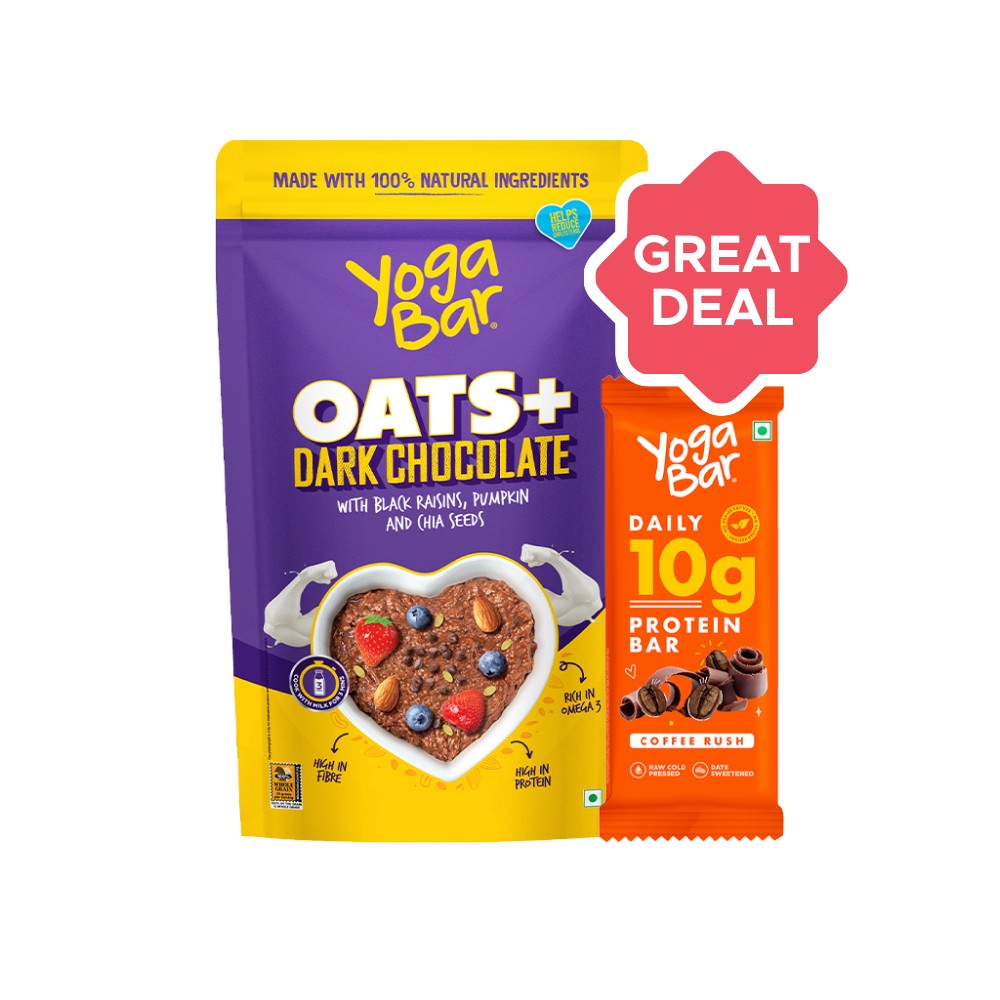 Yoga Bar Dark Chocolate Oats (Gluten Free) + 10 g Coffee Rush Protein ...