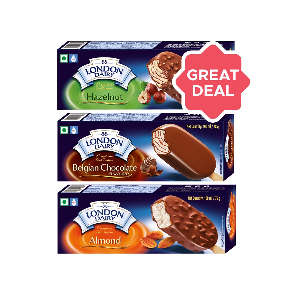 London Dairy Belgian Chocolate Ice Cream Stick + Chocolate Hazelnut Ice ...