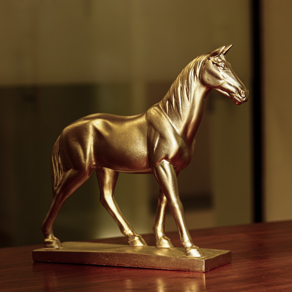 Pieces and Accents Decorative Poly Resin Horse Figurines (11", Golden ...