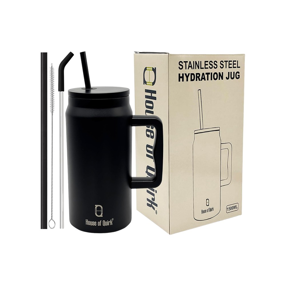 House of Quirk Mug Stainless Steel Tumbler with Handle (1.5 ltrs, Black ...