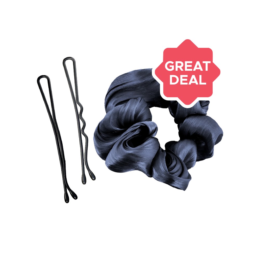 GUBB Straight & Curved Hair Pin (Black) + Satin Scrunchie (Black) Combo ...