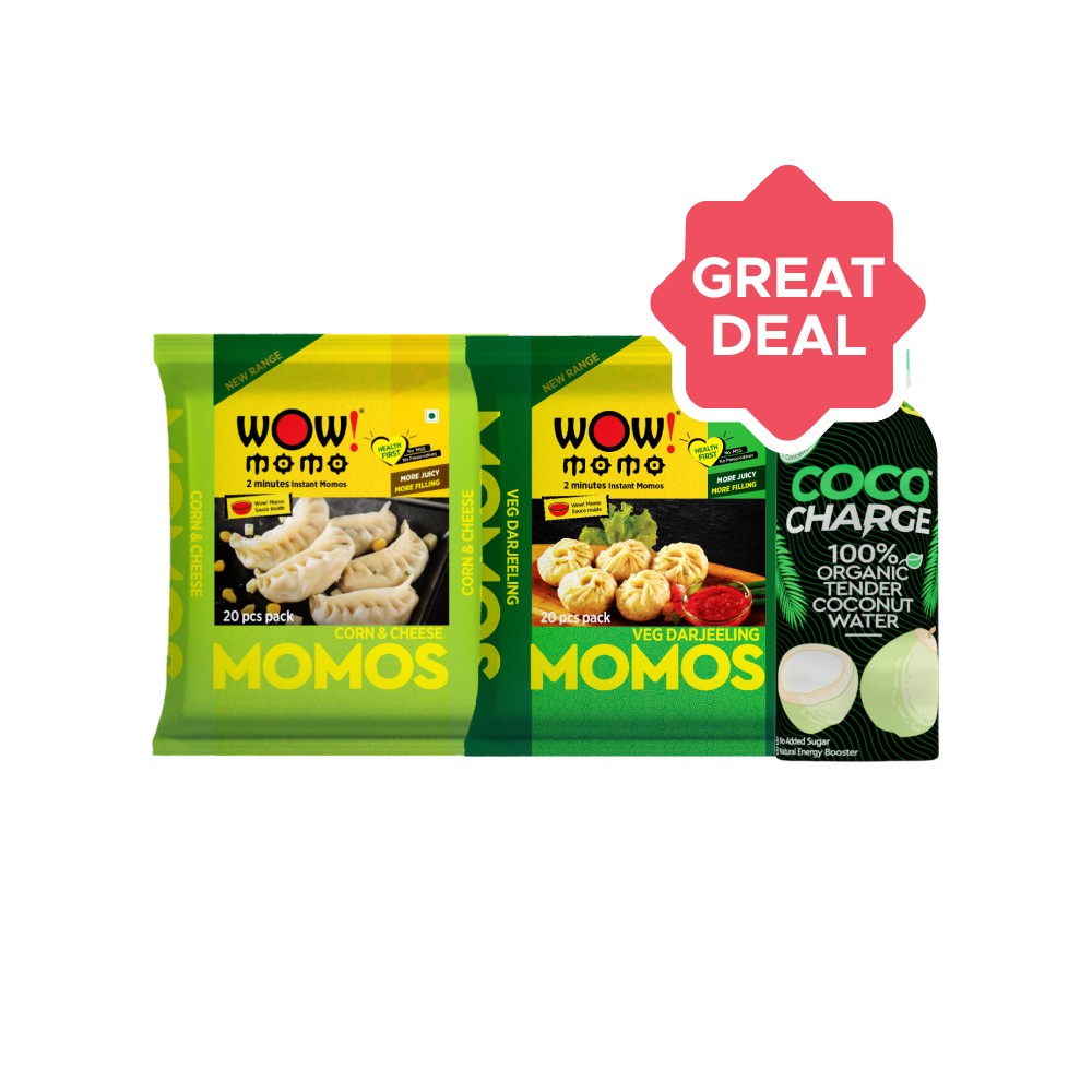 Wow! Momo Veg Darjeeling Momos (Frozen) + Wow! Momo Corn & Cheese Momos ...