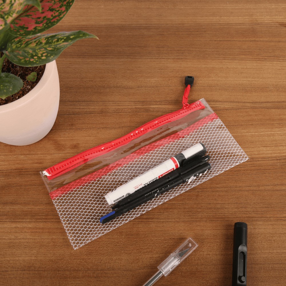 Wingz Plastic Zipper Transparent Pencil Pouch (Red) Price - Buy Online ...