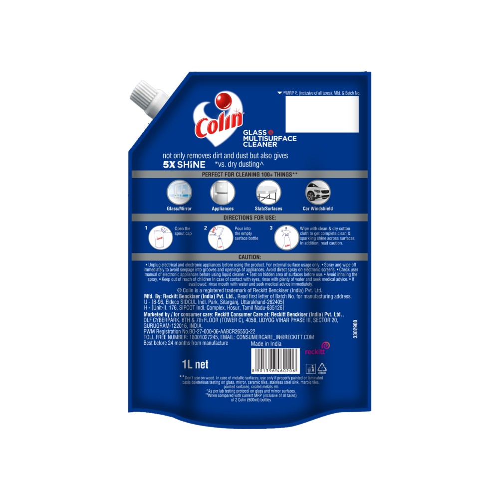 Colin Glass Cleaner (1 l) - Pack of 2 Price - Buy Online at ₹324 in India