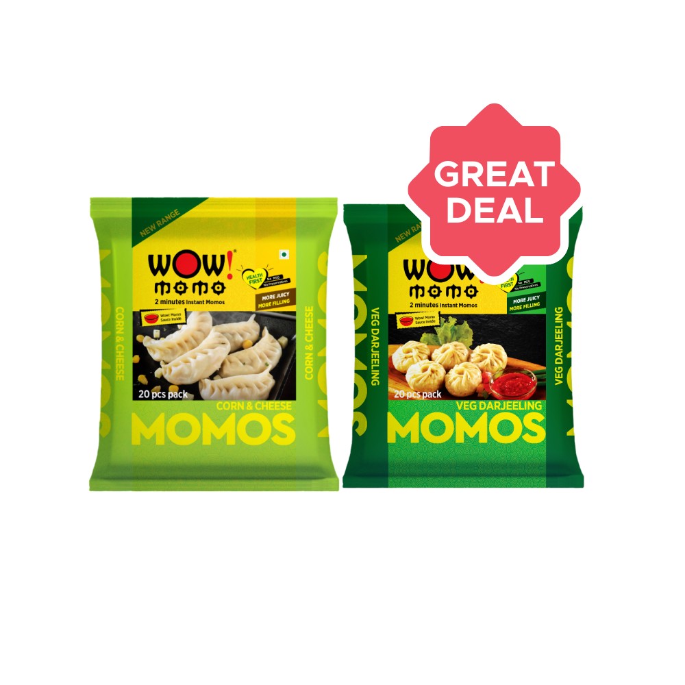 Wow! Momo Corn & Cheese Momos (Frozen) x 2 + Veg Darjeeling Momos ...