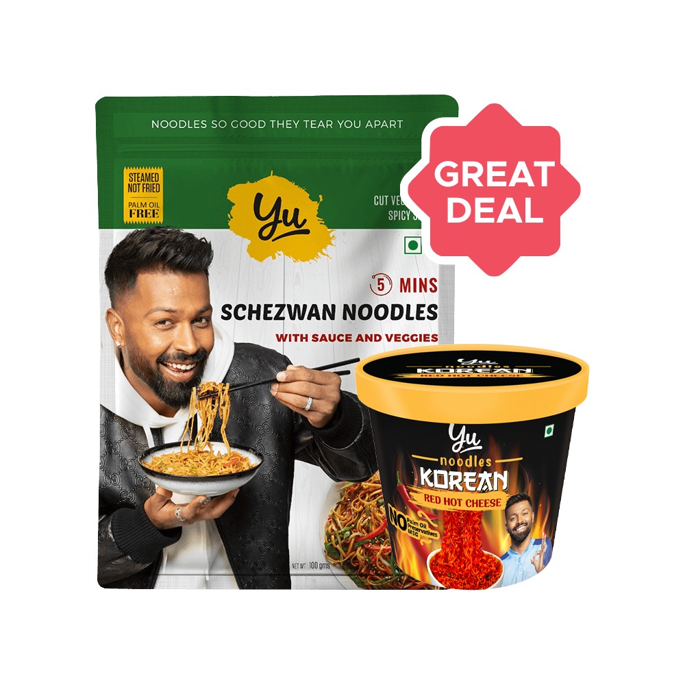 Yu Red Hot Cheese Korean Cup Noodles + Instant Schezwan Hakka Noodles ...
