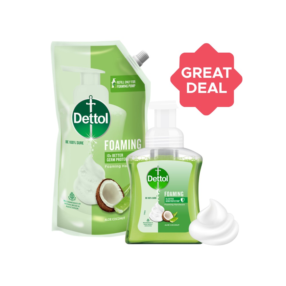 Dettol Aloe Coconut Foaming Handwash 250 ml + Aloe Coconut Foaming ...