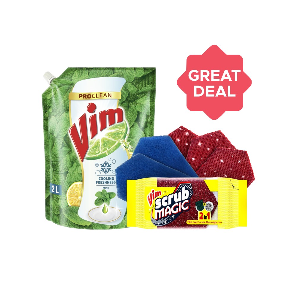 Vim Anti Smell Dishwash Gel With Pudina + Magic Scrub Pad Combo Price ...