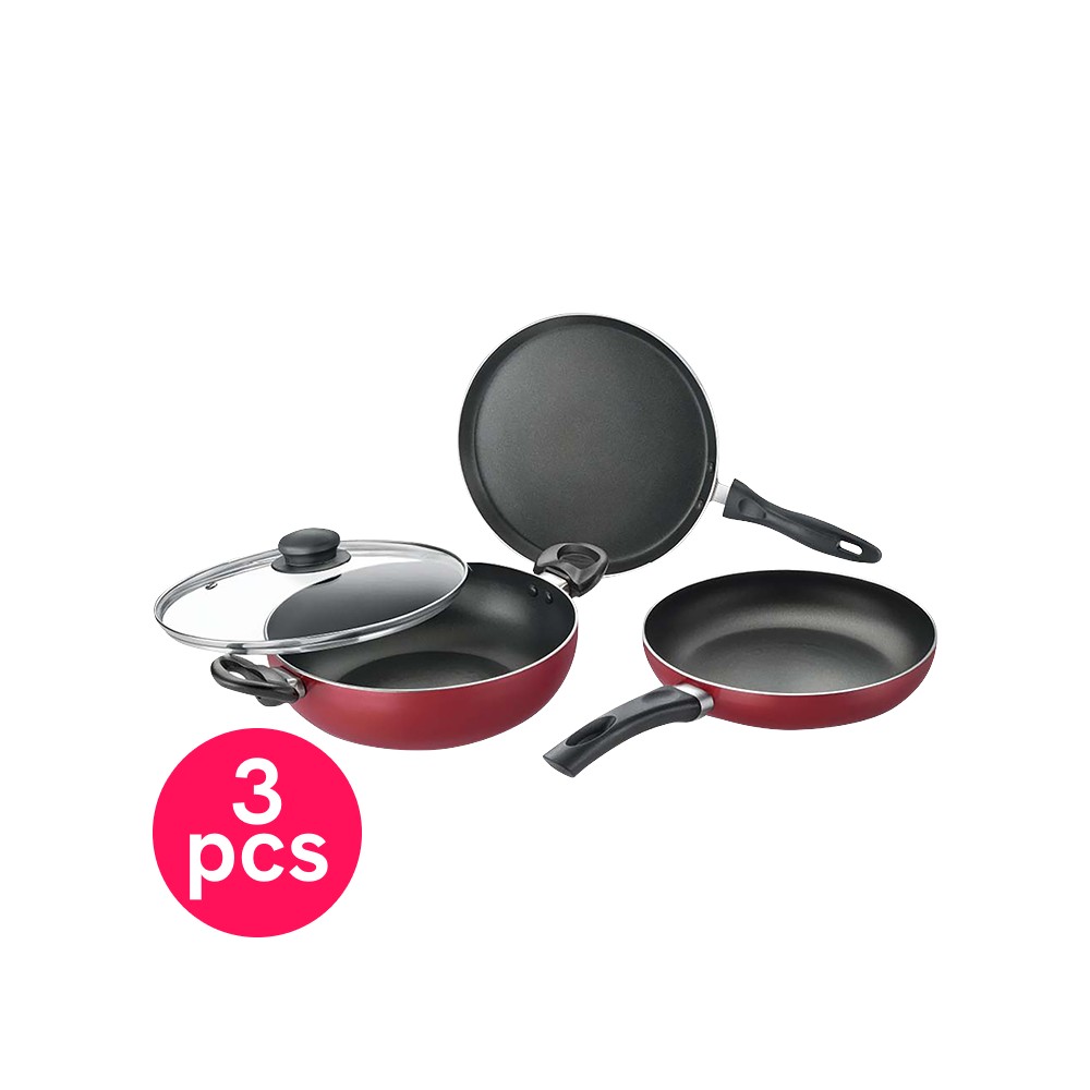 Prestige Omega Deluxe Induction Base Non-Stick Cookware Set (Red ...