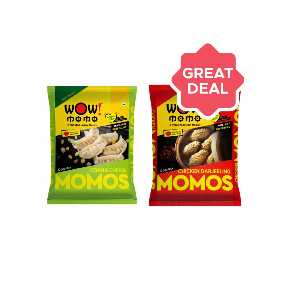 Wow! Momo Corn & Cheese Momos (Frozen) x 2 + Darjeeling Chicken Momos ...