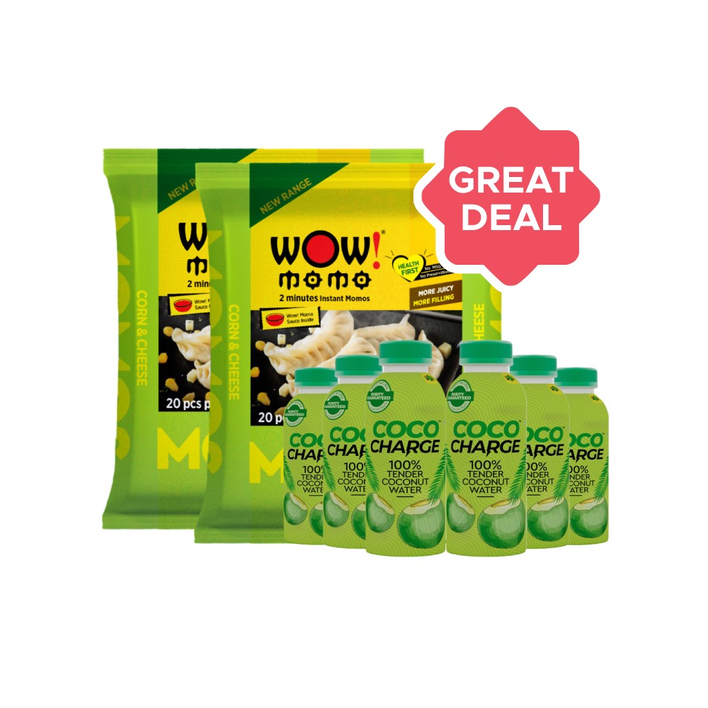Wow! Momo Corn & Cheese Momos (Frozen) x 2 + Wow! Coco Charge 100% ...
