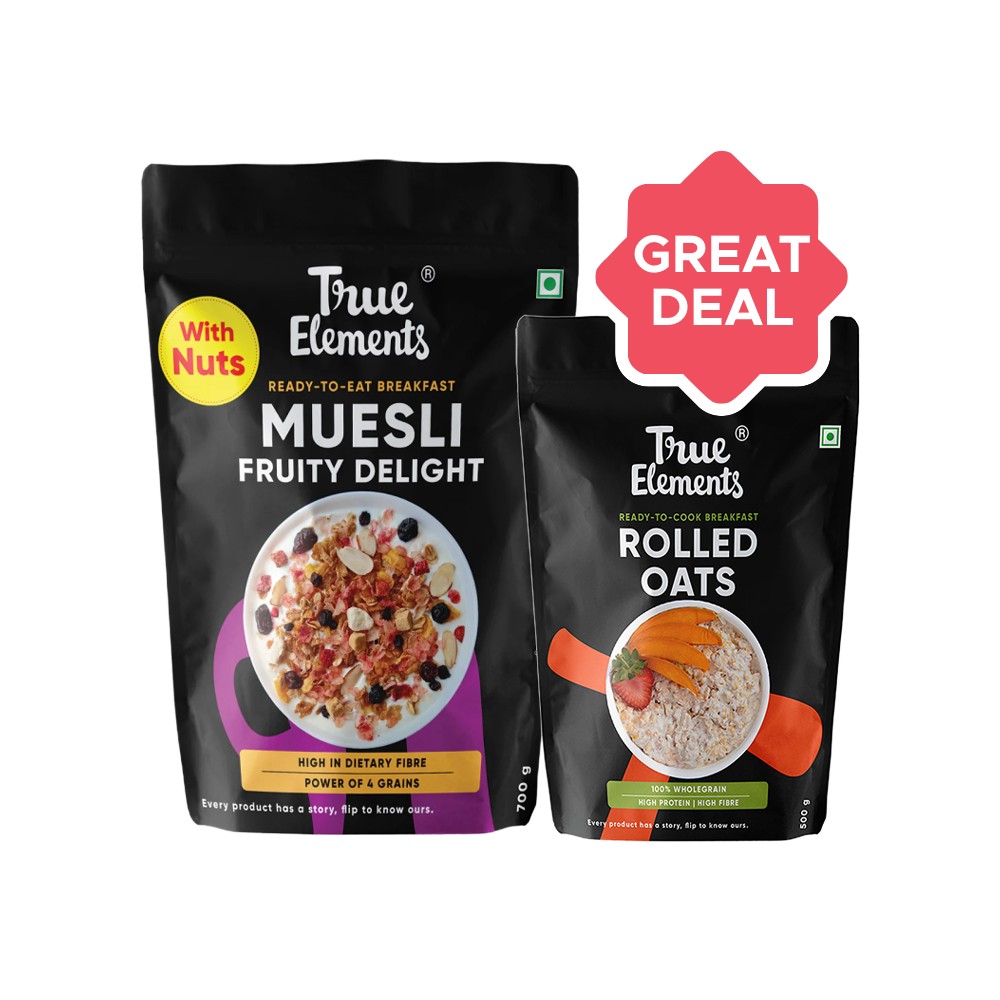 True Elements 100% Wholegrain Rolled Oats + Fruit & Nut Crunch Muesli ...