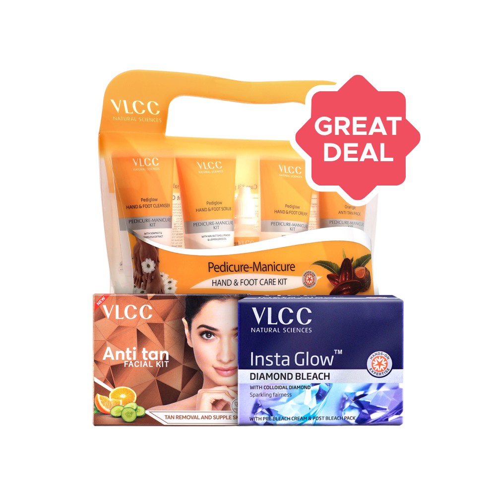 VLCC Anti Tan Facial Kit + Insta Glow Diamond Bleach + Manicure ...