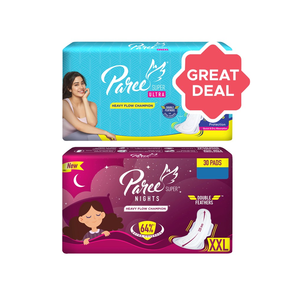 Paree Double Feathers Sanitary Pads + Super Nights Sanitary Pads Combo ...
