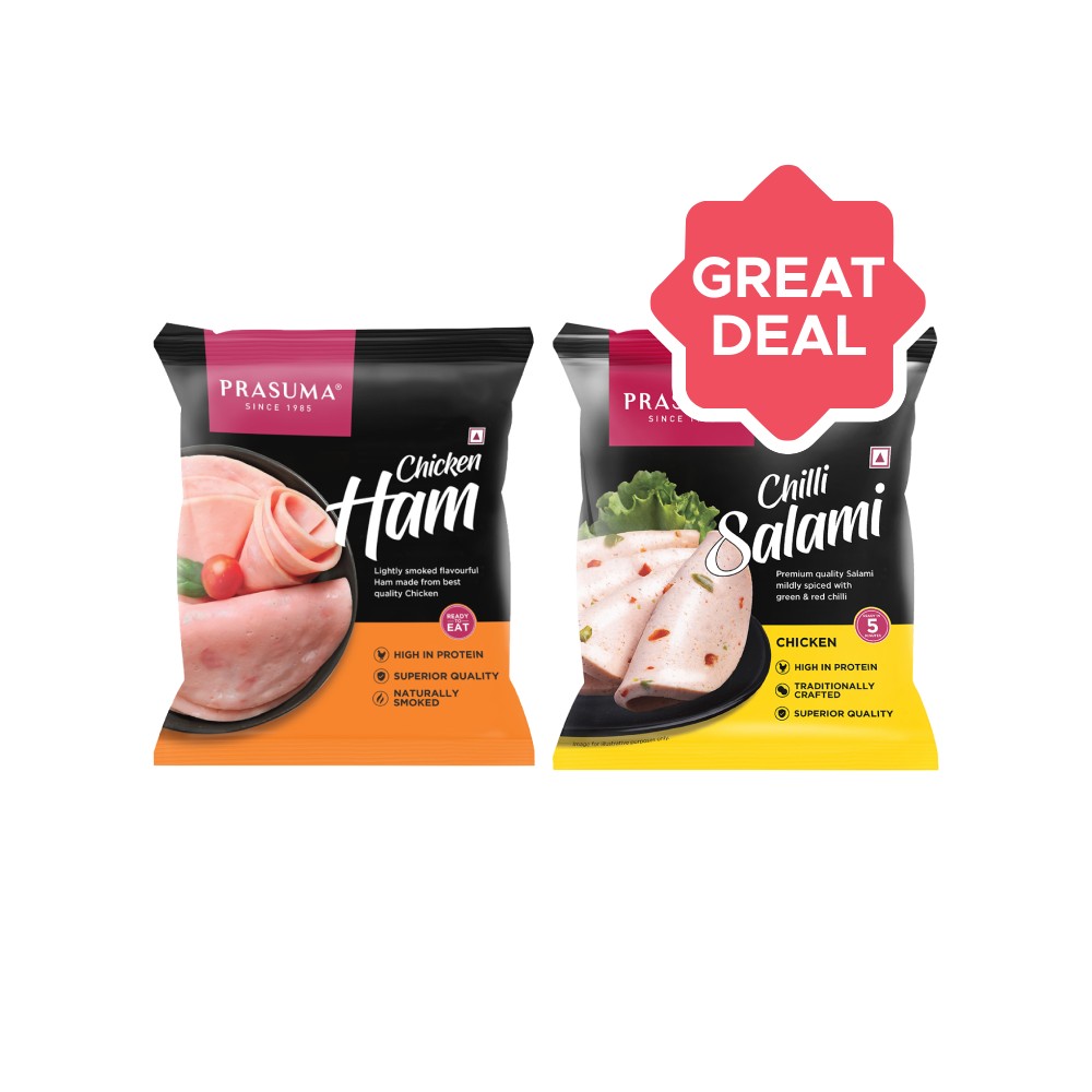 Prasuma Chicken Chilli Salami (Frozen) + Chicken Ham Combo Price - Buy ...