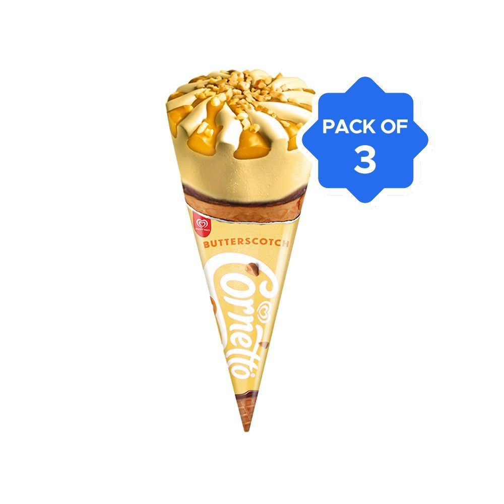Kwality Walls Cornetto Butterscotch Frozen Dessert Cone - Pack of 3 ...