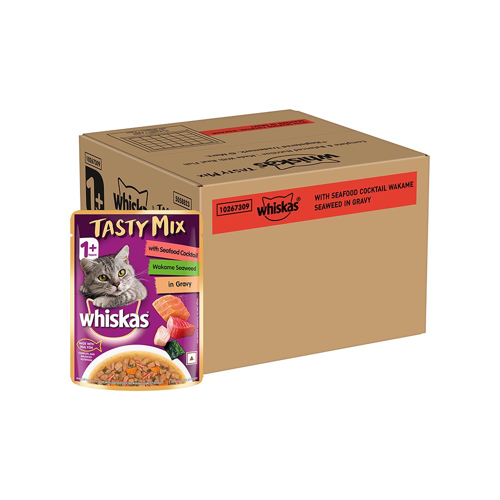 Whiskas Tasty Mix Wet Cat Food (Seafood Cocktail Wakame Seaweed in ...