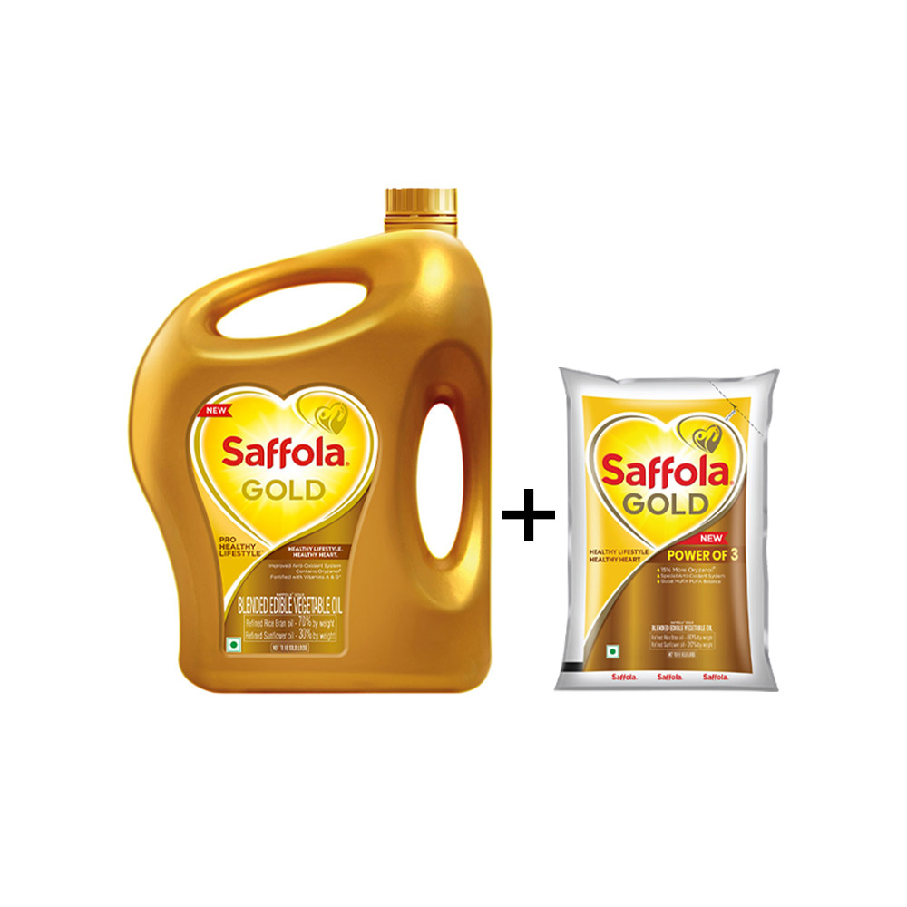 Saffola Sunflower and Rice Bran Blended Cooking Oil - Free 1 l Pouch ...