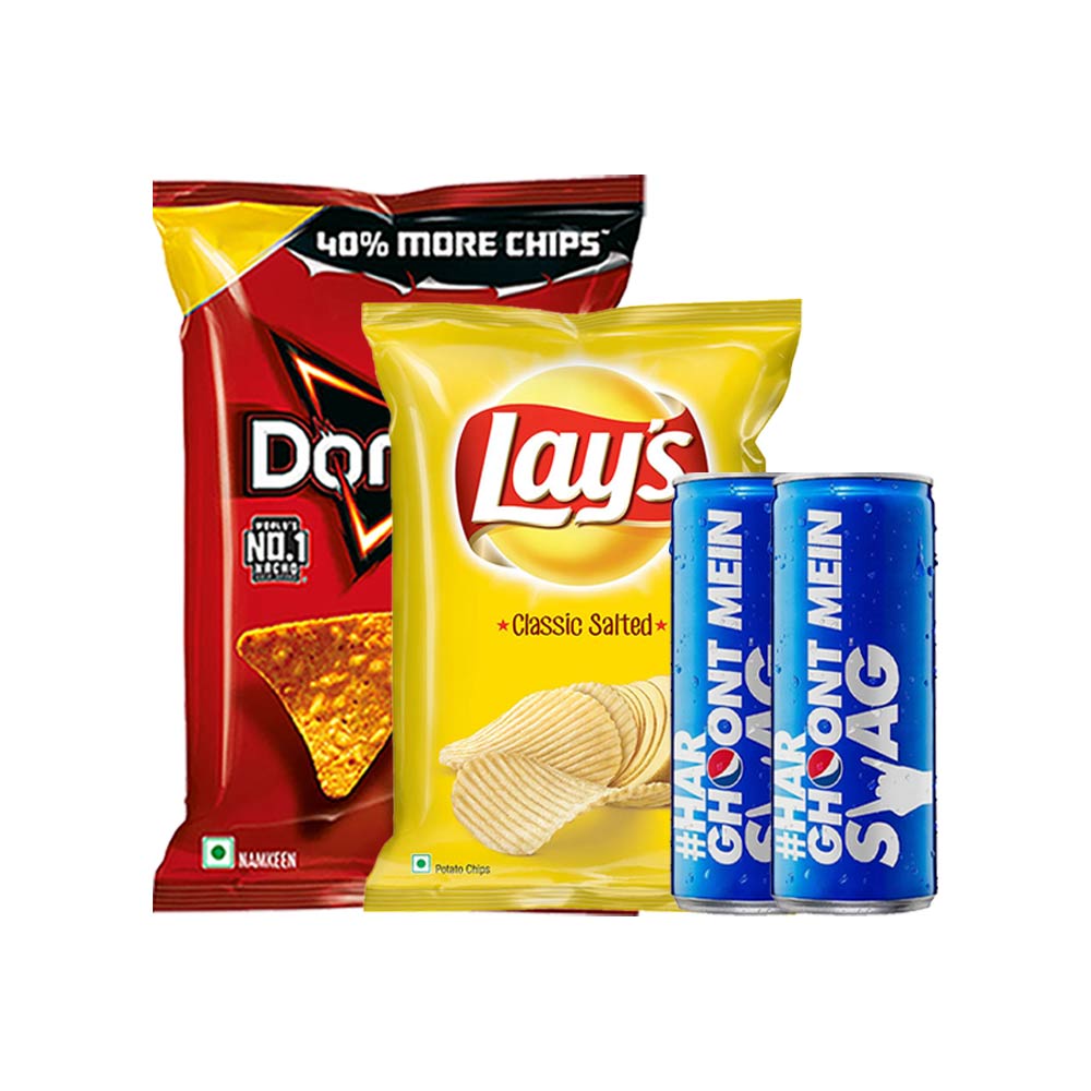 Doritos Cheese Nachos + Pepsi Swag Cola Soft Drink x 2 + Lay's Potato ...