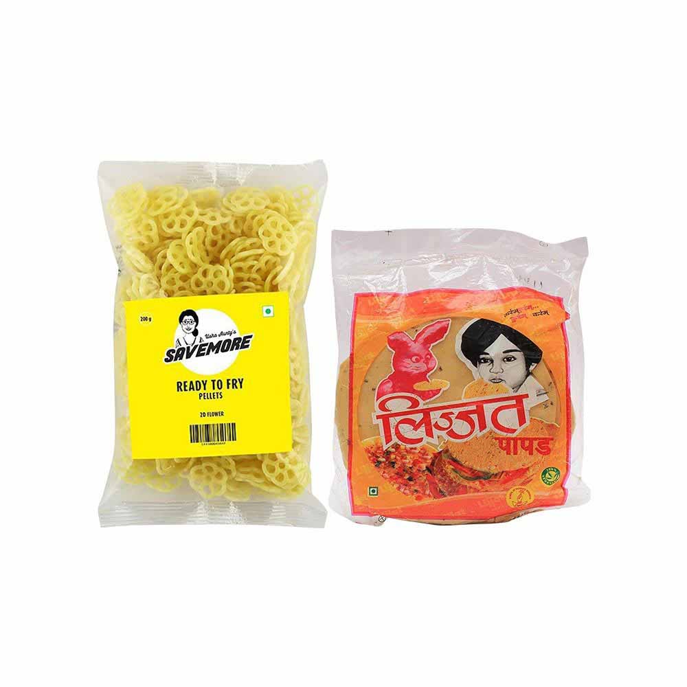 SaveMore 2D Flower Pellets Fryums + Lijjat Punjabi Masala Papad Combo ...
