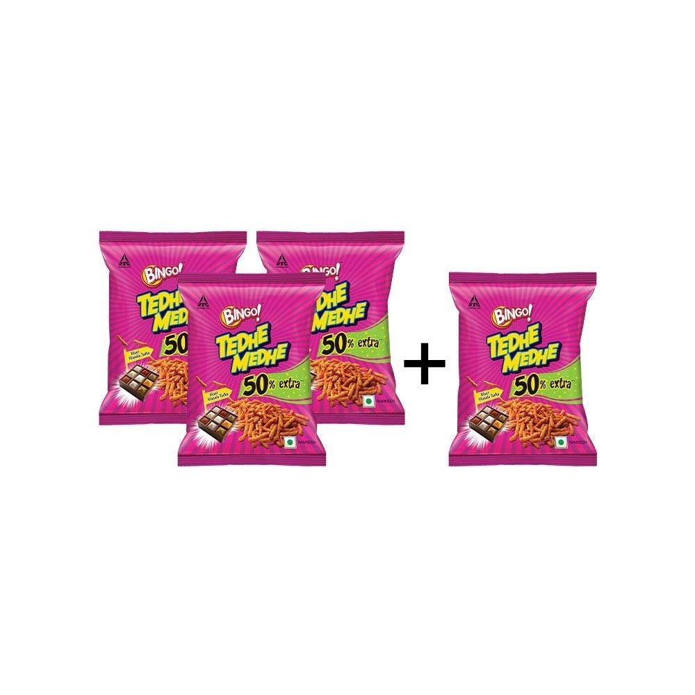 Bingo Tedhe Medhe - Masala Tadka Crisps - Buy 3 Get 1 Free Price - Buy ...