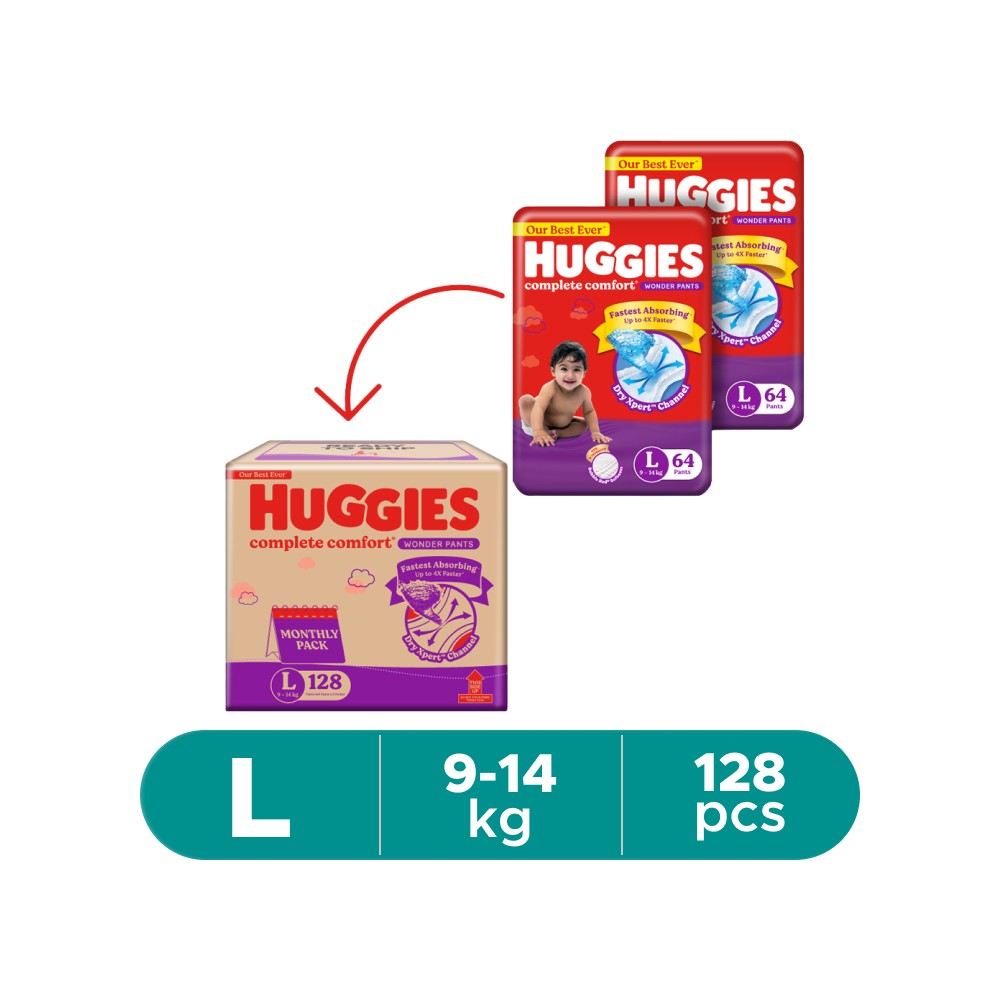 Huggies Complete Comfort Wonder Pants Monthly Pack Diaper (L, 9-14 kg ...