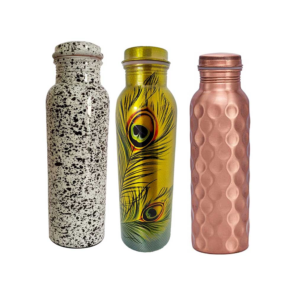 Healthchoice Copper Water Bottle Multicolor 3 X 1000 ml Dotted Krishna ...