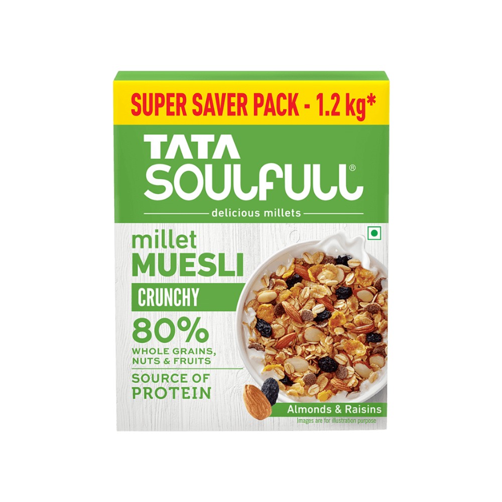 Tata Soulfull Millet Muesli, Crunchy, Almonds & Raisins Breakfast ...