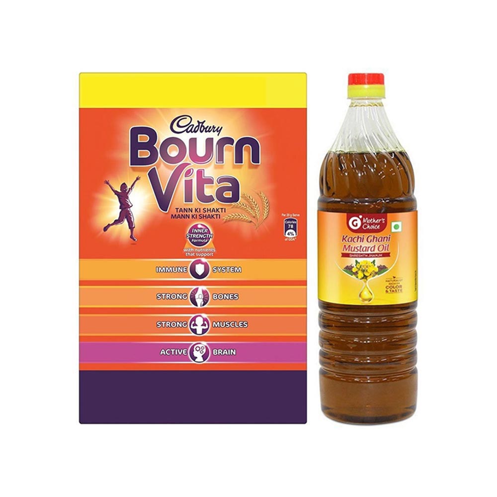 Bournvita Chocolate Drink Mix (Carton Pack) + GMC Kachi Ghani Mustard ...