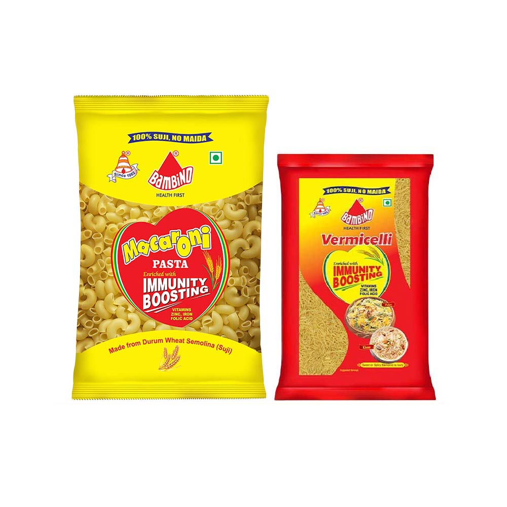 Bambino Macaroni Durum Wheat Elbow Pasta + Regular Vermicelli Combo ...