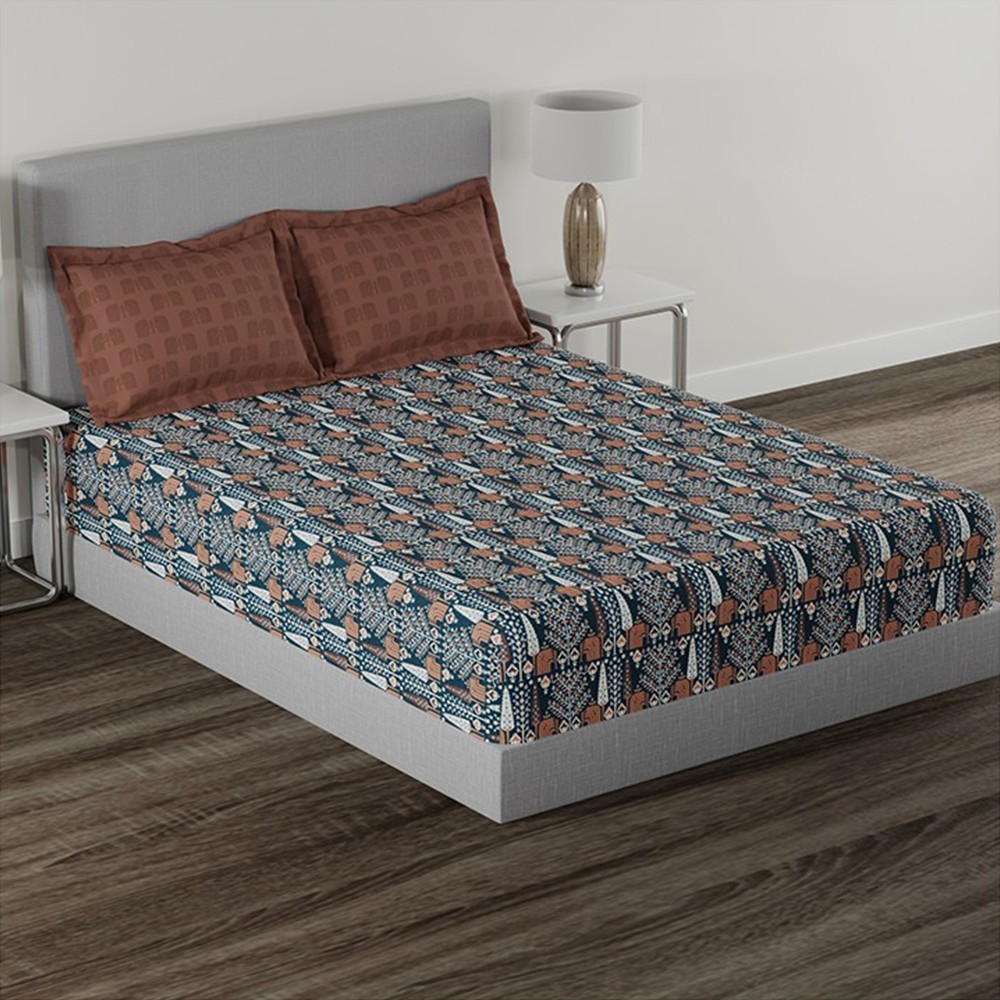 myTrident Carnival Cotton Double Bedsheet 2 Pillow Covers (Gatha Blue ...