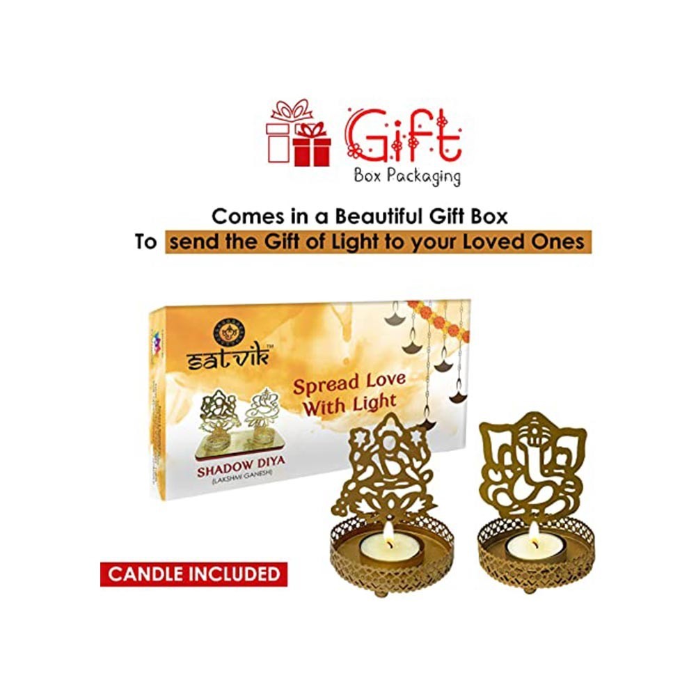 Metal Lakshmi Ganesh Design Candle Holder (Gold) by Satvik - Pack of 2 ...