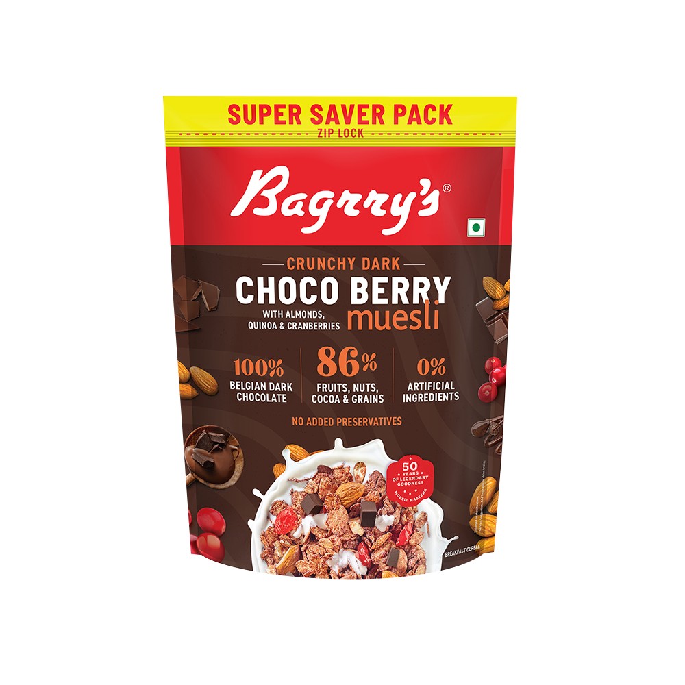 Bagrry's Crunchy Dark Choco Berry Muesli With 100% Dark Chocolate Price ...