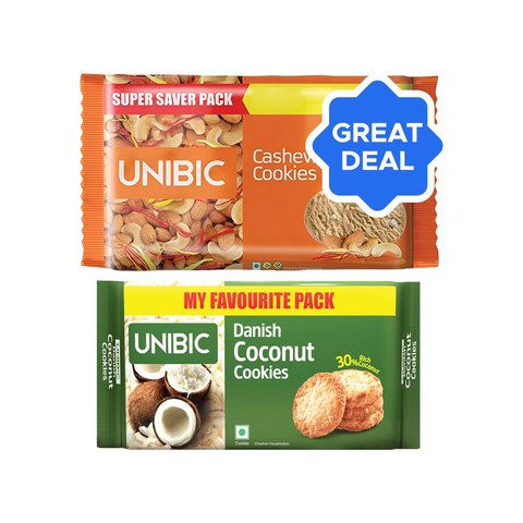 Unibic Cashew Badam Cookies + Danish Coconut Cookies Combo Price - Buy ...