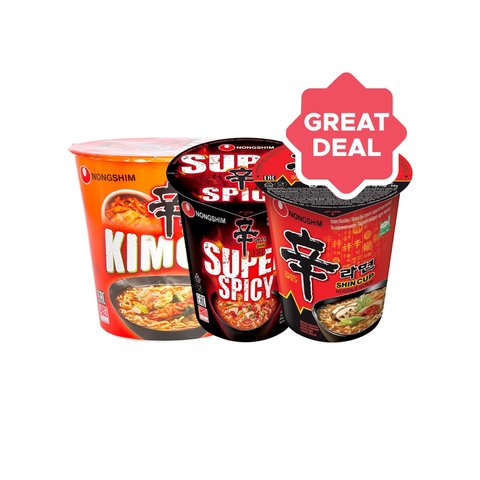 Nongshim Kimchi Shin Noodle Soup + Shin Red Super Spicy Noodles + Shin ...