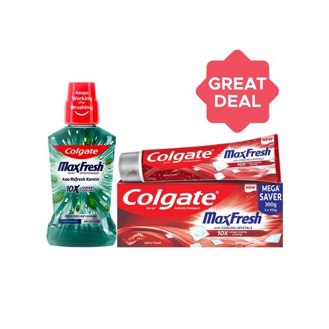Colgate MaxFresh Red Gel Toothpaste + Fresh Mint Plax Mouthwash Combo ...