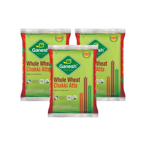 Ganesh Whole Wheat Chakki Atta - Pack of 3 Price - Buy Online at Best ...