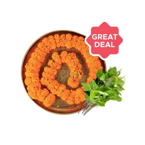 Holy Tulsi + Orange Marigold Flower String / Garland Combo Price - Buy ...