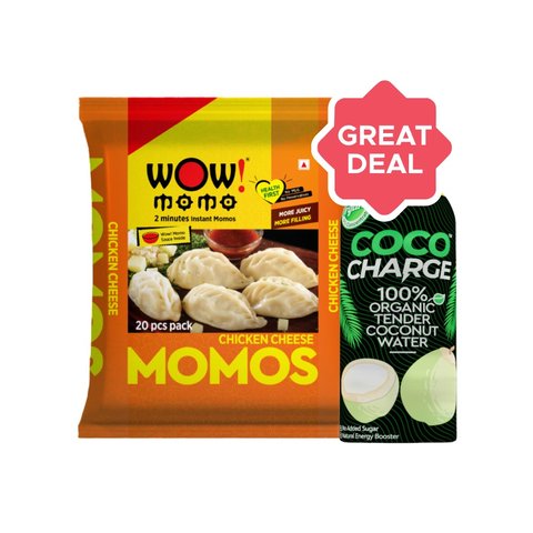 Wow! Momo Chicken Cheese Momos (Frozen) + Wow! Coco Charge Organic ...