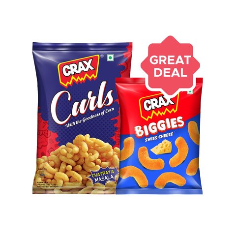 Crax Curls Chatpata Masala Puffs Snacks + Biggies Swiss Cheese Puffs ...