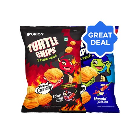 Orion Turtle Spicy Devil Corn Chips + Turtle Masala Corn Chips Combo ...