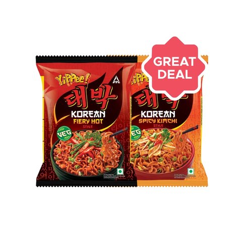 Yippee Korean Fiery Hot Style Veg Noodles + Korean Spicy Kimchi Style ...