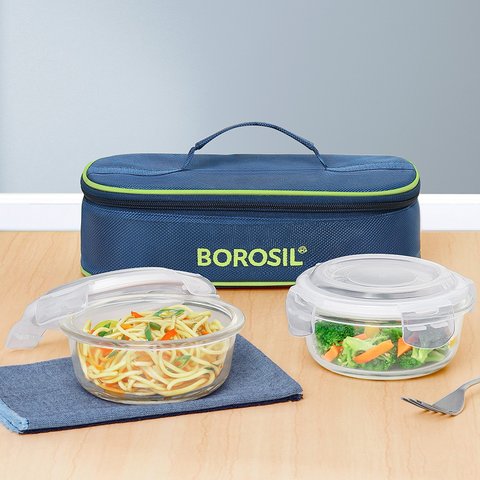 Borosil Klip n Store Borosilicate Glass Lunch Box (400 ml, Blue) Price ...