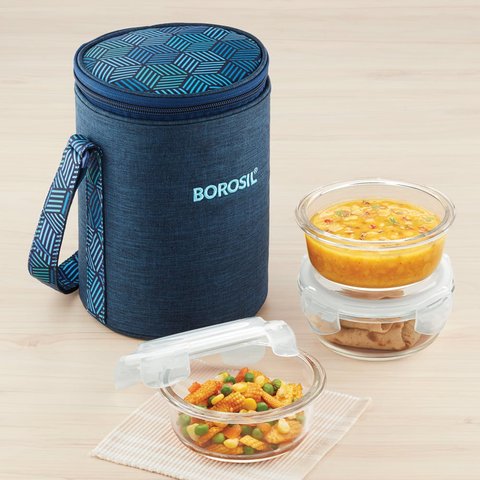 Borosil Foodluck Borosilicate Glass Lunch Box (400 ml, Blue) Price ...