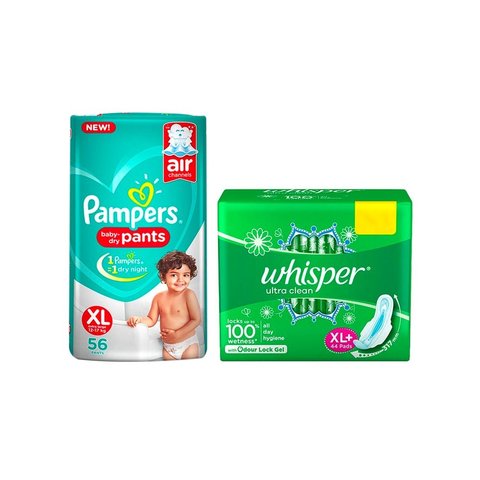 Pampers All Round Protection Diaper (Pants, XL, 12-17 kg) + Whisper ...