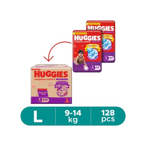 Huggies Complete Comfort Wonder Pants Monthly Pack Diaper (L, 9-14 kg ...