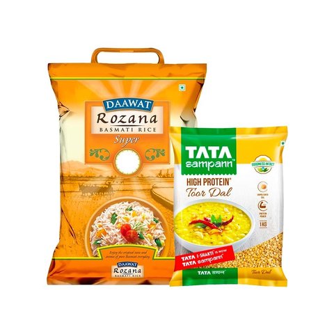 Tata Sampann Unpolished Toor Dal/Toor Dal + Daawat Rozana Super Basmati ...